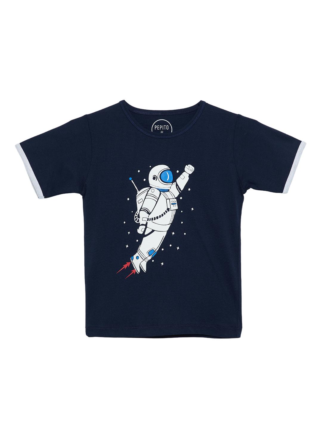 Buy Pepito Boys Navy Blue Printed Round Neck T Shirt - Tshirts for Boys ...