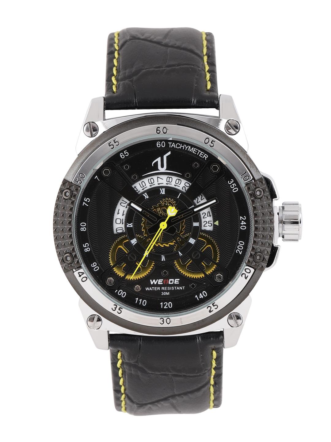 Buy WEIDE Men Leather Black Analogue Watch UV1605 4C - Watches for Men ...