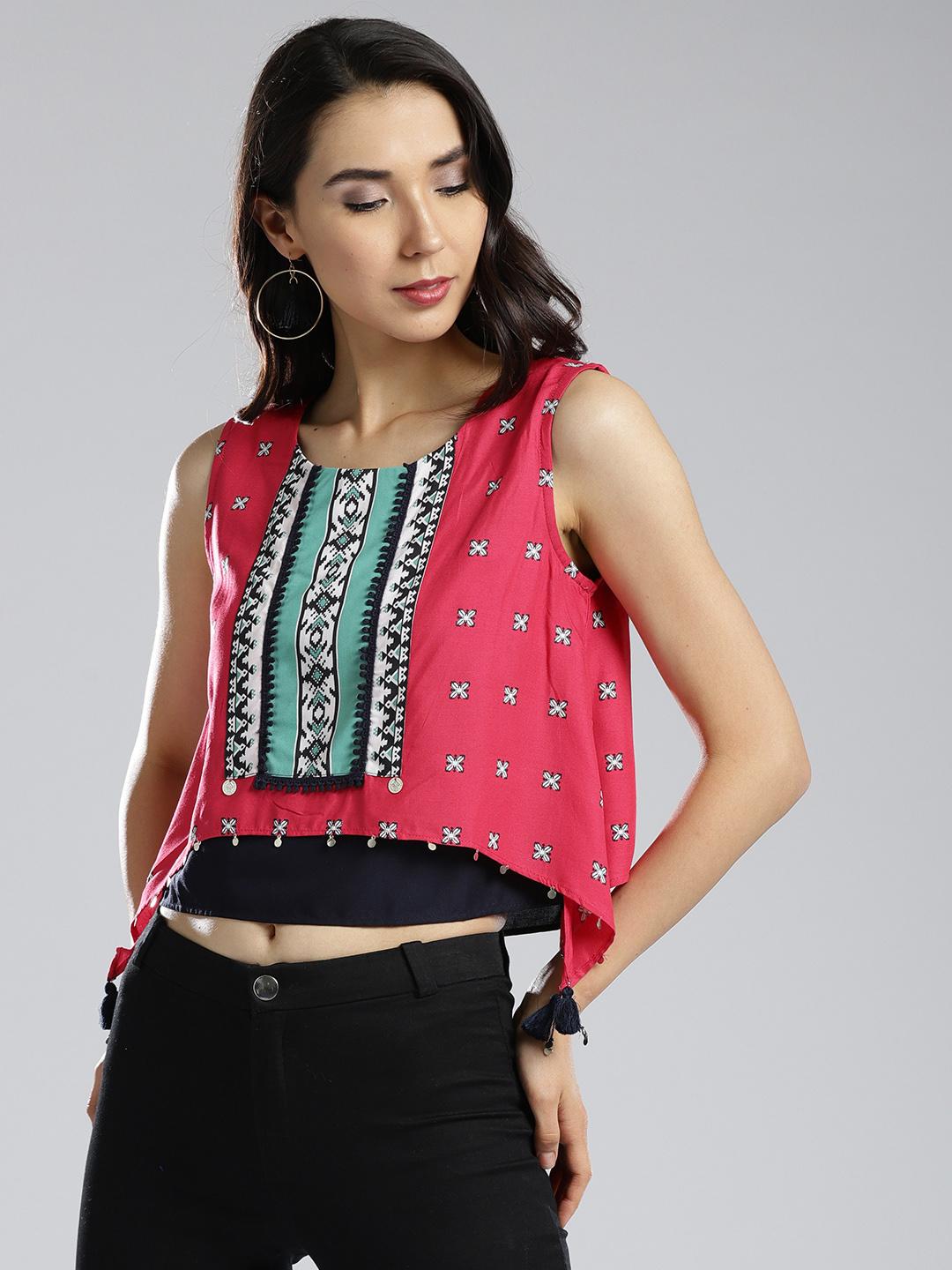 Buy W Women Pink Printed A Line Layered Crop Top - Tops for Women ...