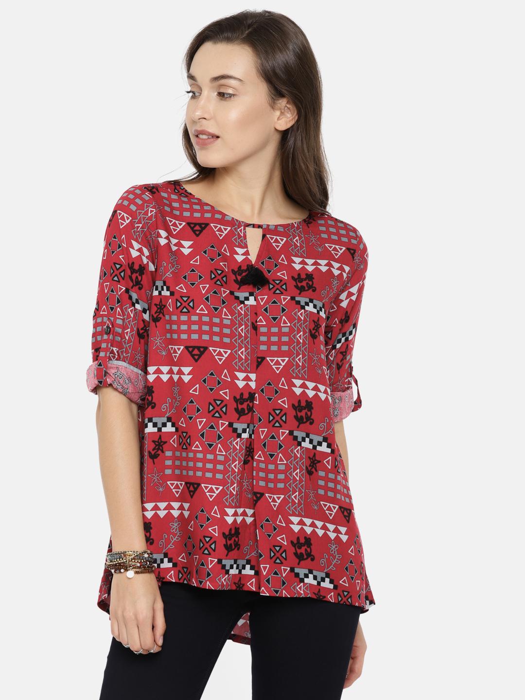Buy Global Desi Women Red Printed Top - Tops for Women 6593987 | Myntra