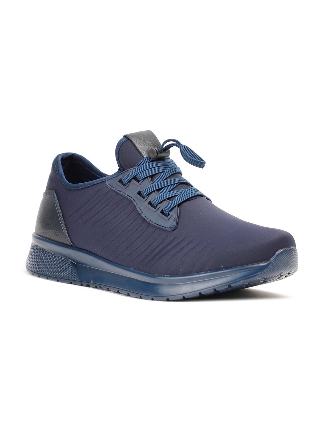 Buy LOCOMOTIVE Men Navy Blue Solid Synthetic Leather Mid Top Sneakers ...