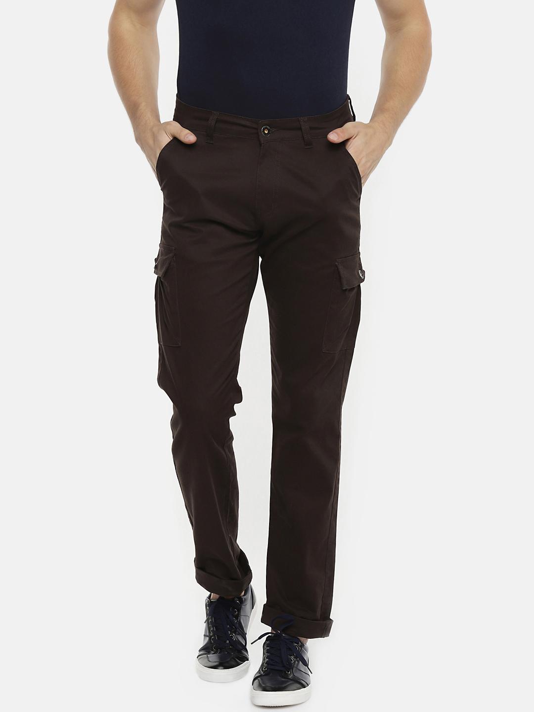 Buy Beevee Men Coffee Brown Regular Fit Solid Cargos - Trousers for Men ...