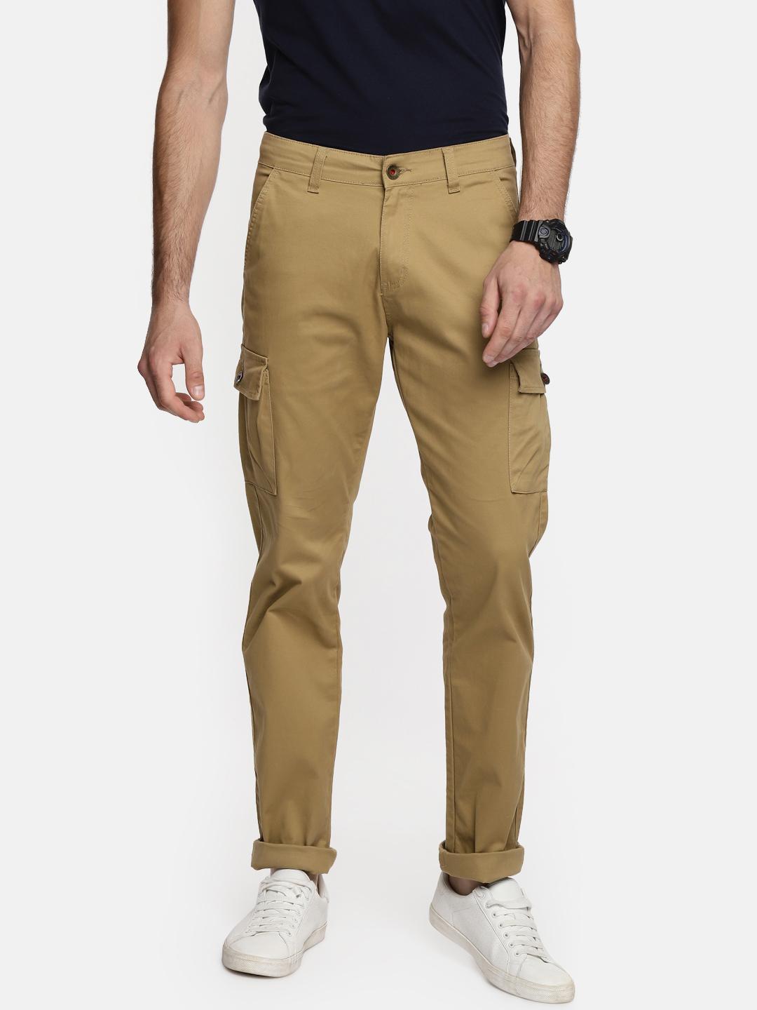 Buy Beevee Men Khaki Regular Fit Solid Cargos - Trousers for Men ...