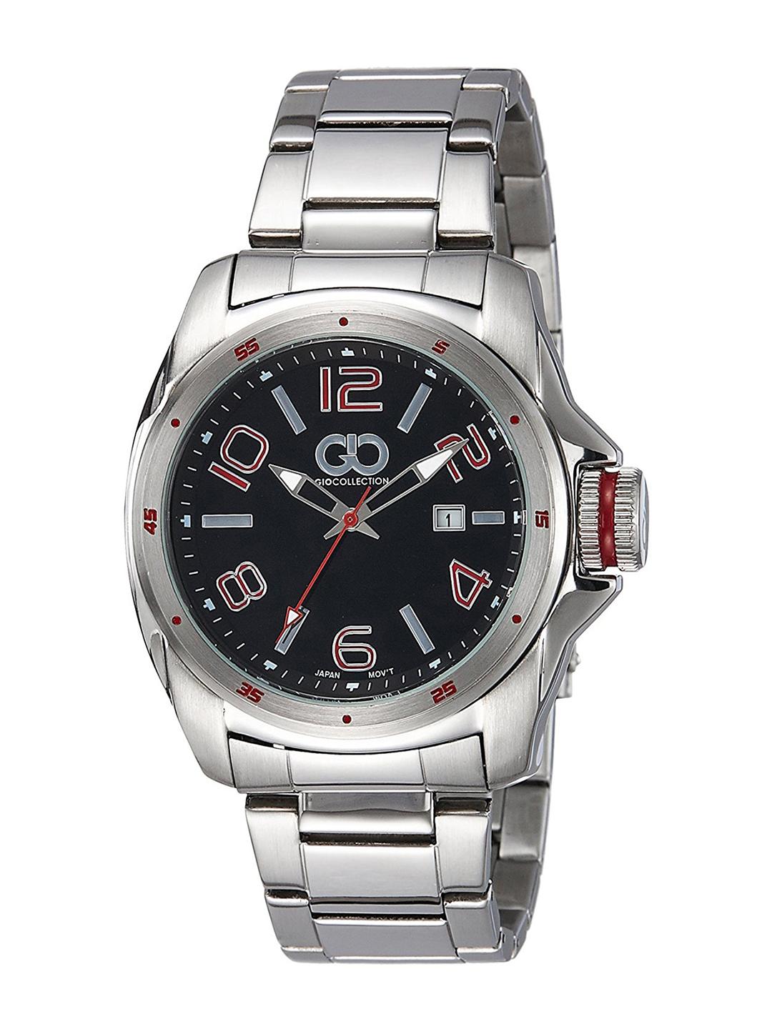 Buy GIO COLLECTION Men Silver Toned & Black Analogue Watch - Watches ...