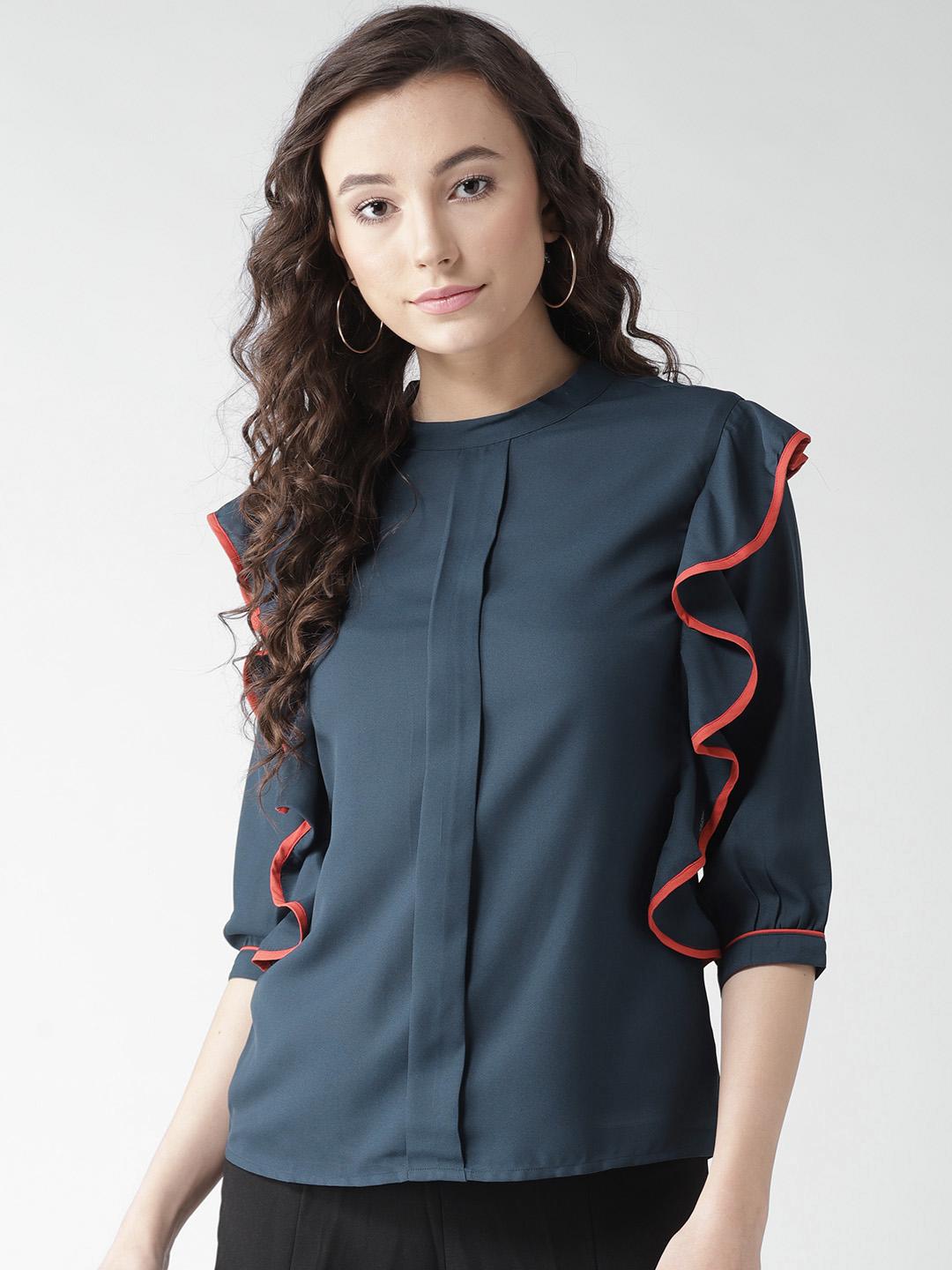 Buy Style Quotient By Noi Women Navy Blue Solid Top - Tops for Women ...