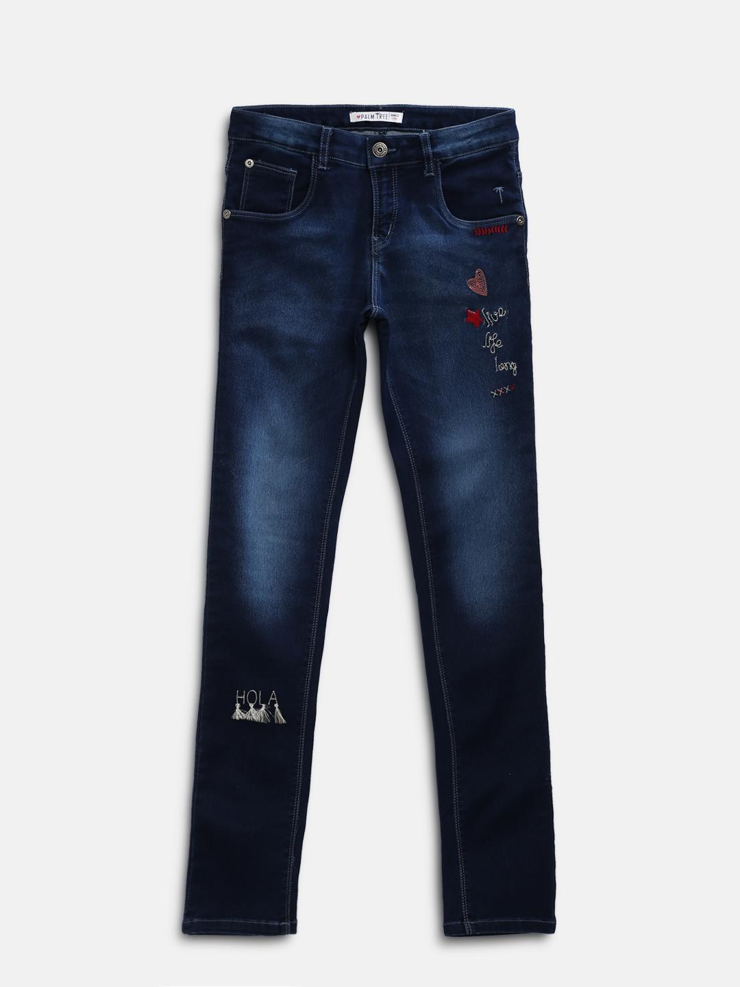 Buy Palm Tree Girls Navy Blue Regular Fit Mid Rise Clean Look ...