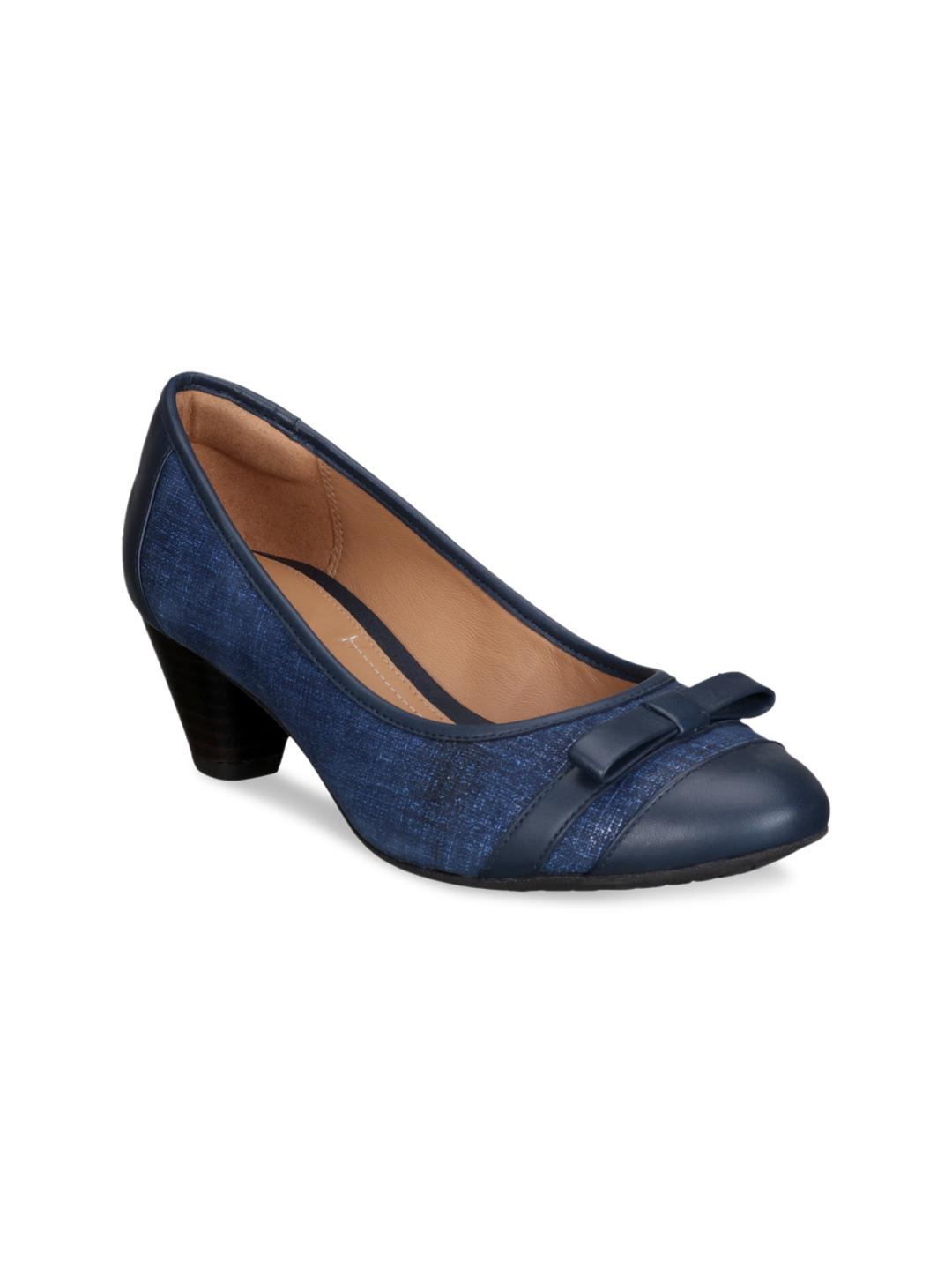 Buy Clarks Women Navy Blue Solid Leather Pumps - Heels for Women ...