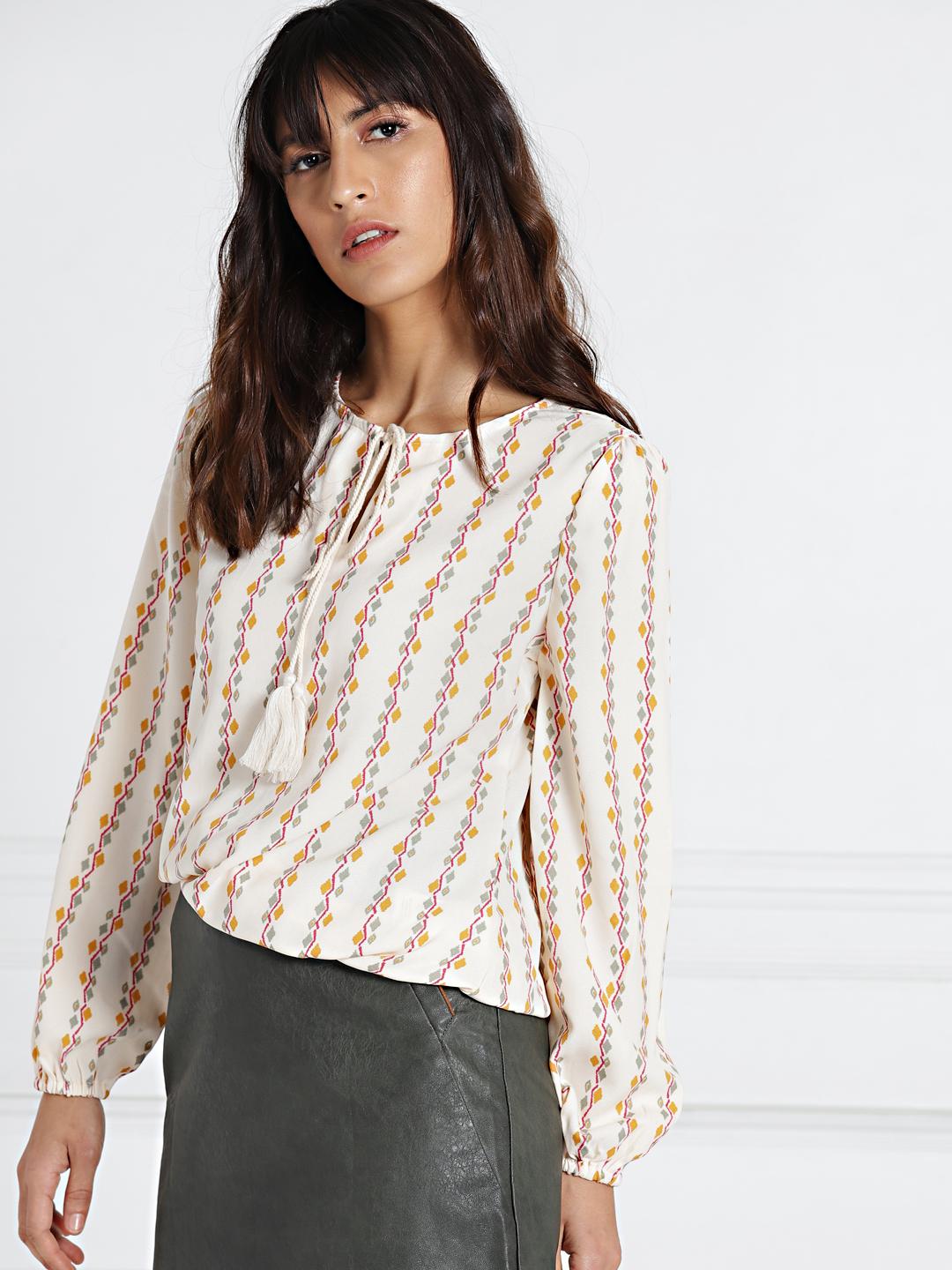 Buy All About You Women Cream Coloured Printed Blouson Top - Tops for ...