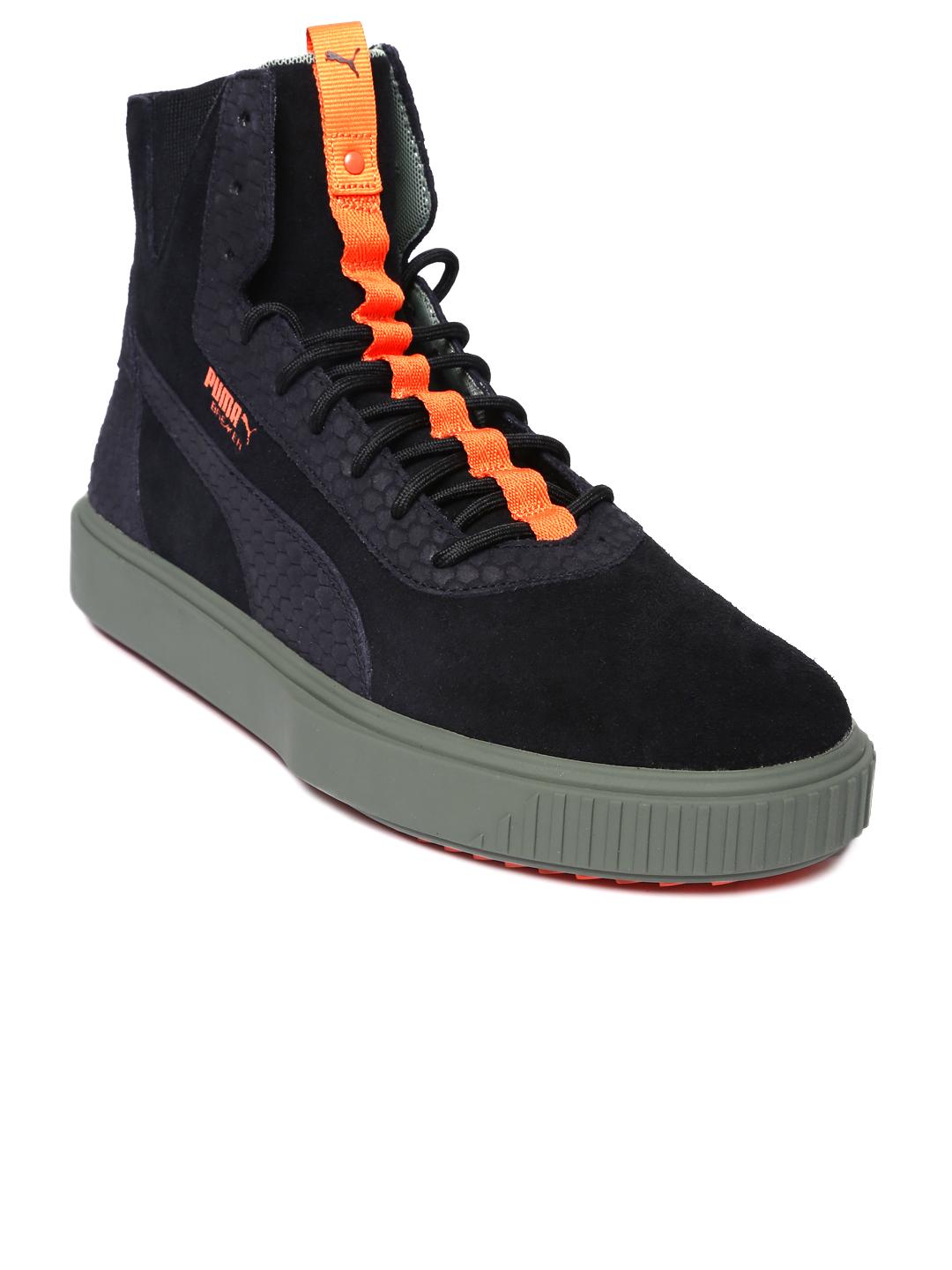 Buy Puma Men Black Solid Textured Suede Breaker Hi FOF High Top ...