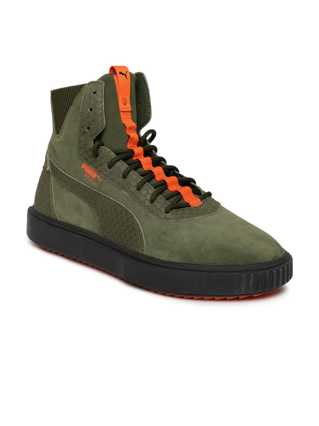 Buy Puma Men Olive Green Breaker Hi FOF Leather High Top Suede Sneakers ...