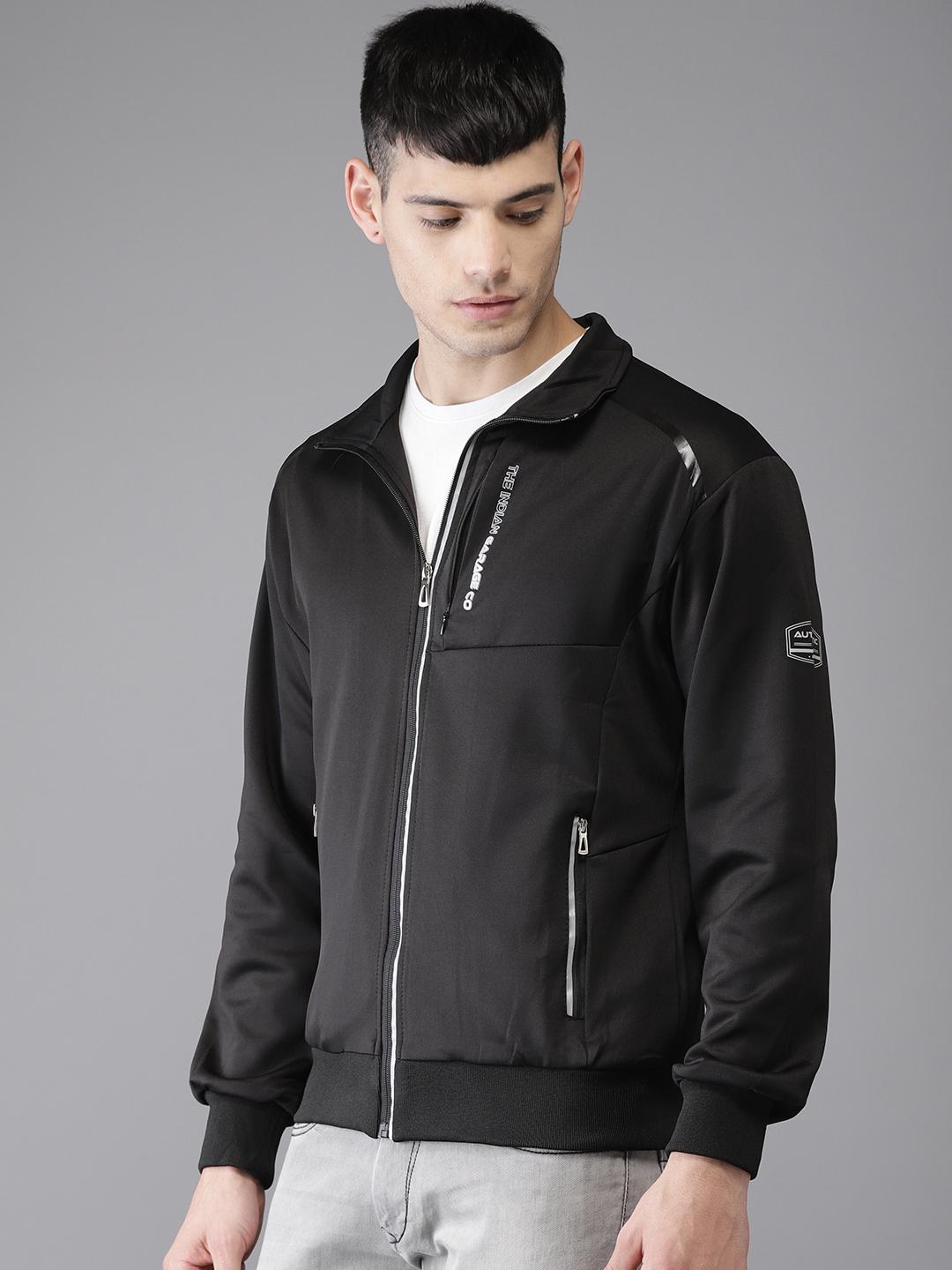 Buy The Indian Garage Co Men Black Solid Bomber Jacket - Jackets for ...