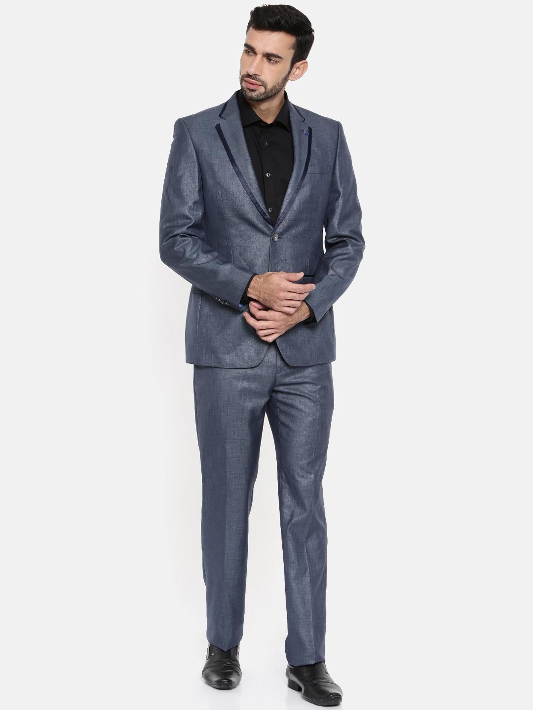 Buy Raymond Men Blue Solid Single Breasted Contemporary Fit Formal Suit ...