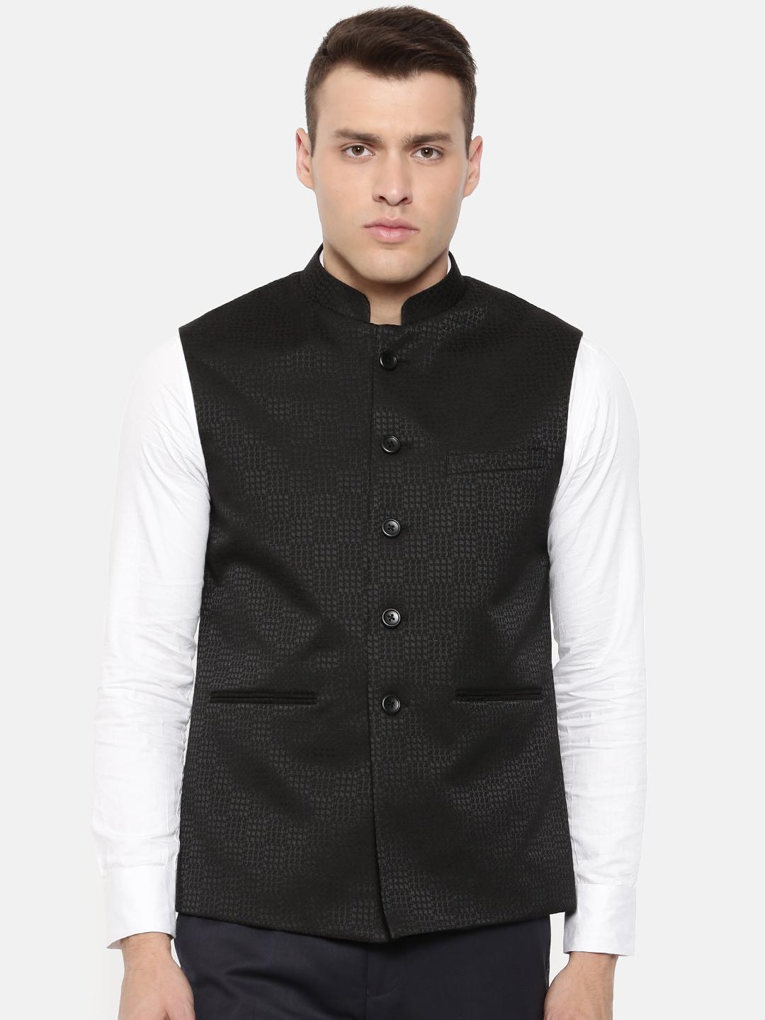 Buy Raymond Black Regular Fit Nehru Jacket - Nehru Jackets for Men ...