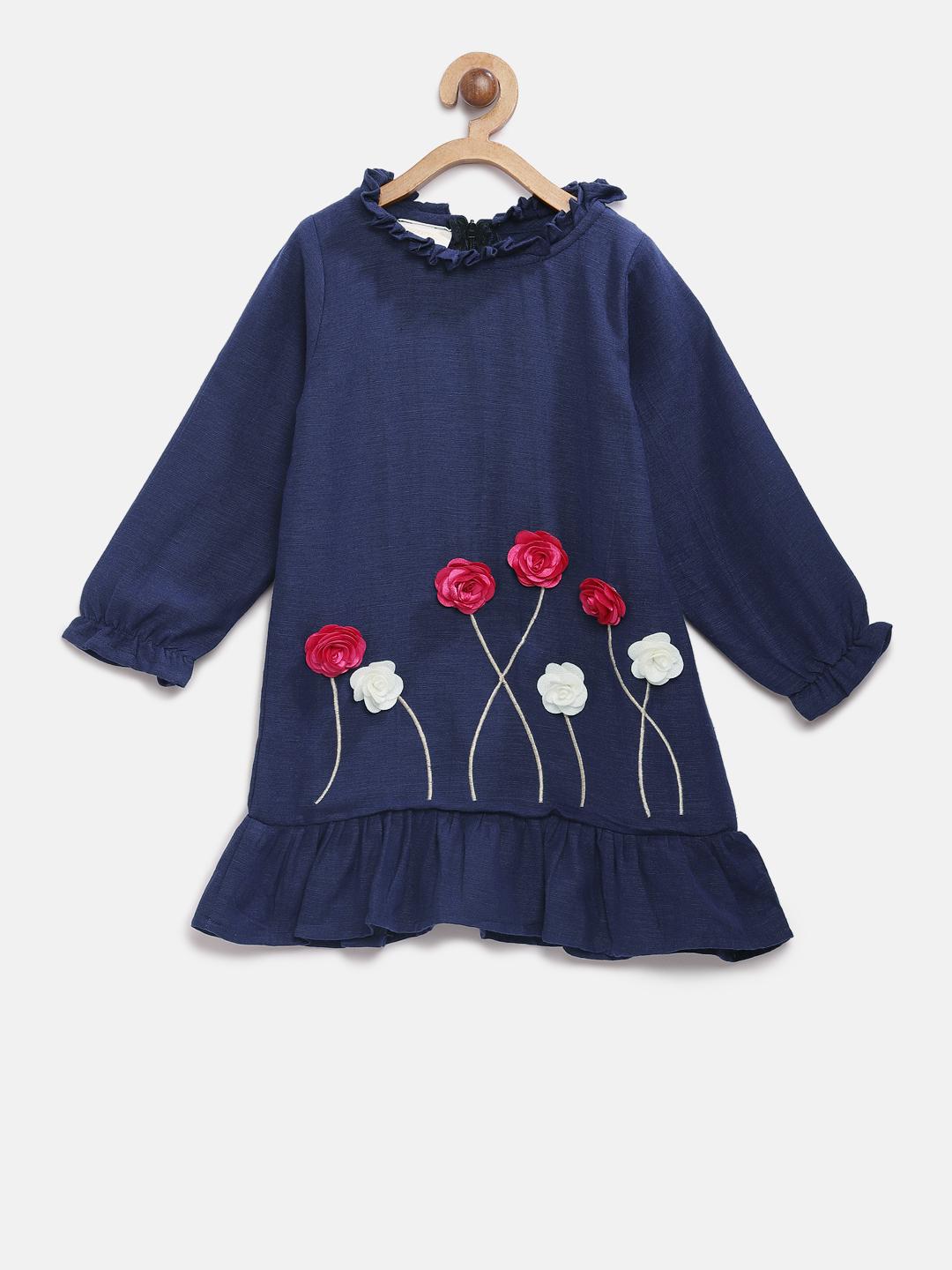 Buy Fairies Forever Girls Navy Blue Solid Drop Waist Dress - Dresses ...
