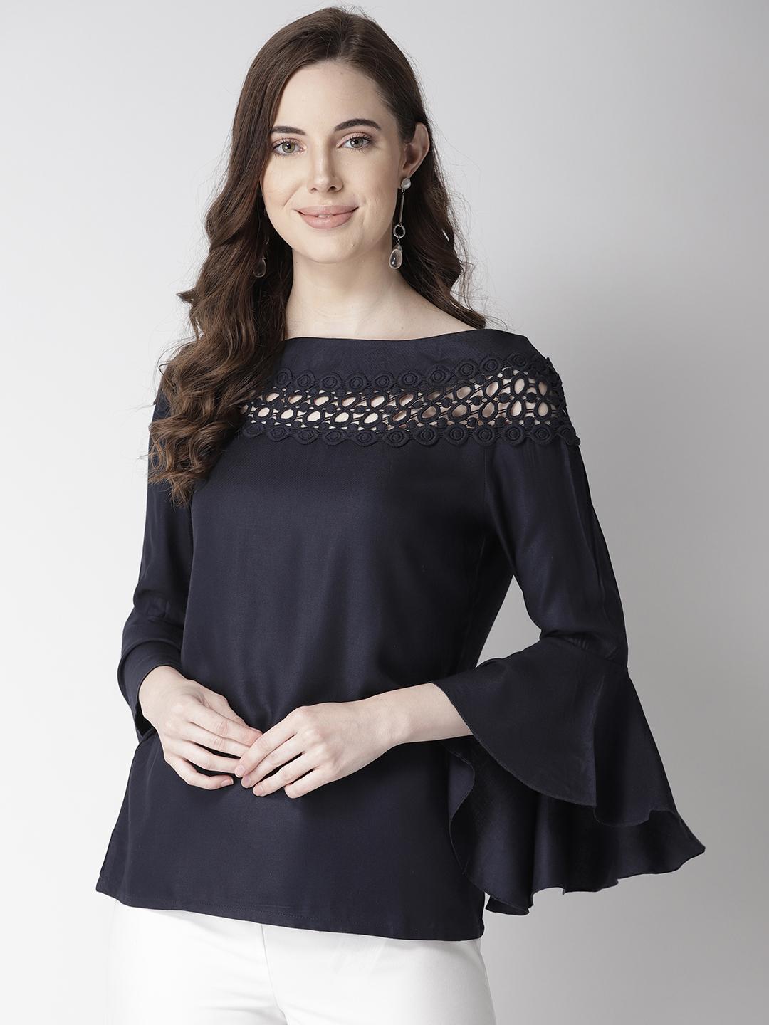 Buy Style Quotient Women Navy Blue Solid Top - Tops for Women 7223745 ...