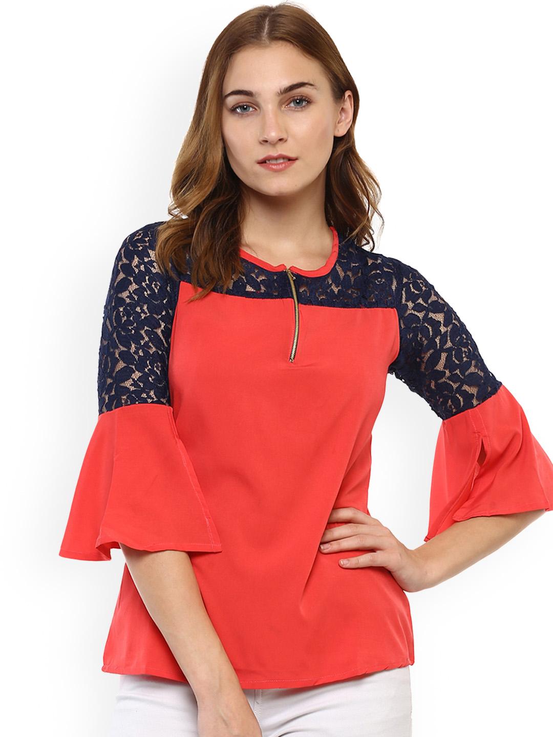 Buy Mayra Women Coral Self Design A Line Top - Tops for Women 7256770 ...