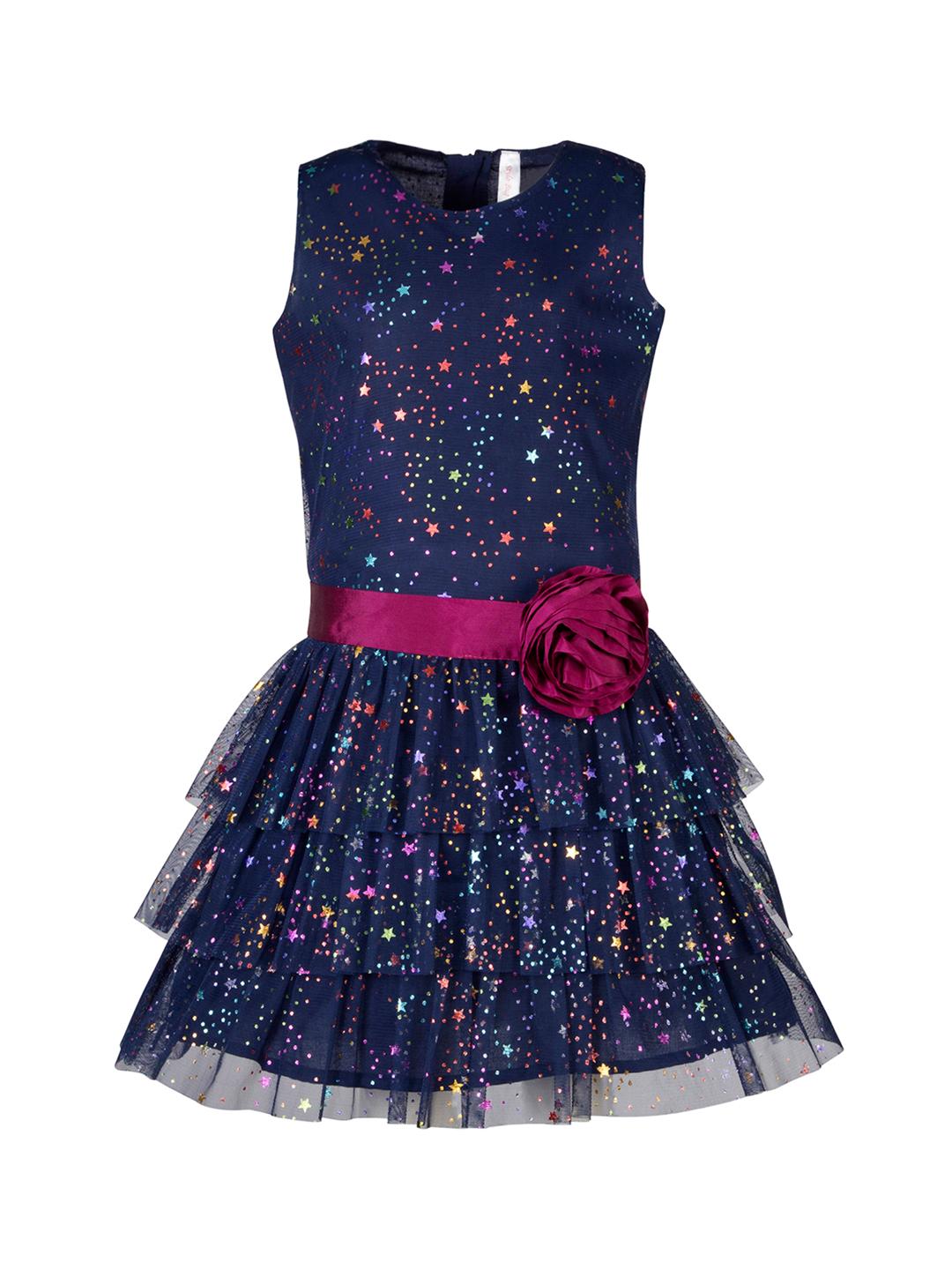 Buy Stylo Bug Girls Blue Printed Layered Fit And Flare Dress - Dresses ...