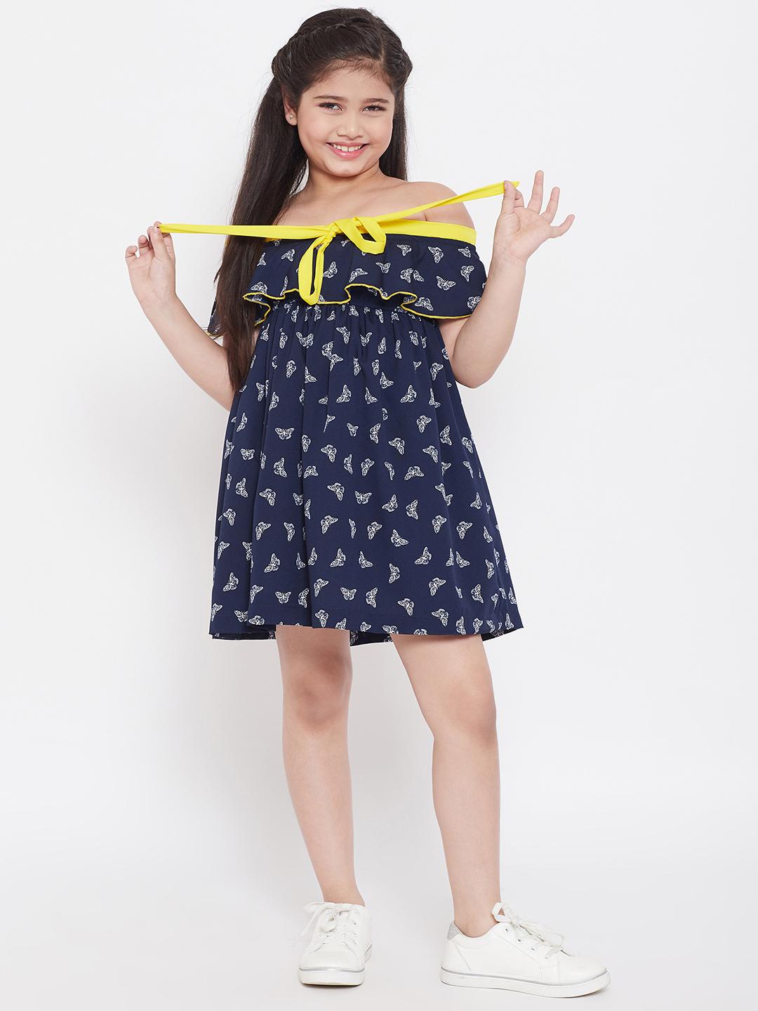 Buy Stylo Bug Girls Blue Printed Fit And Flare Dress - Dresses for ...