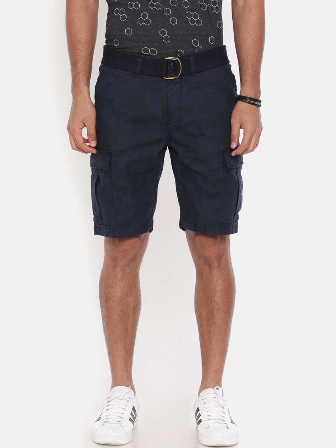 Buy Breakbounce Men Navy Blue Printed Slim Fit Cargo Shorts - Shorts ...