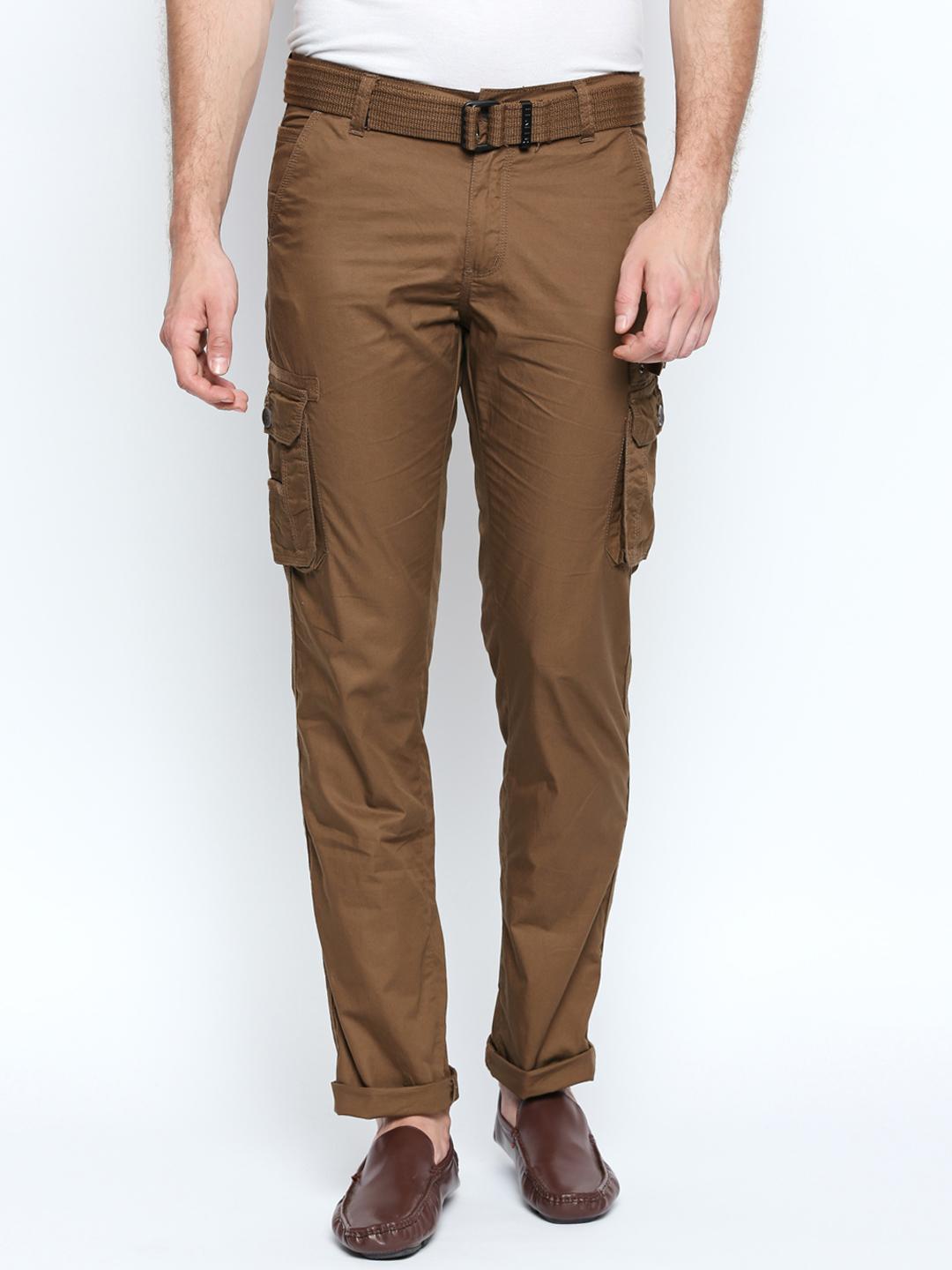 Buy Beevee Men Brown Regular Fit Solid Cargos - Trousers for Men ...