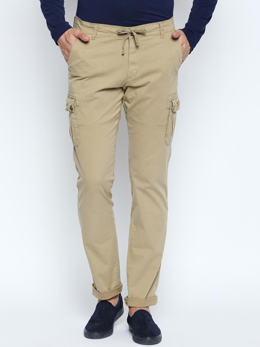 Buy Beevee Men Khaki Regular Fit Solid Cargos - Trousers for Men ...