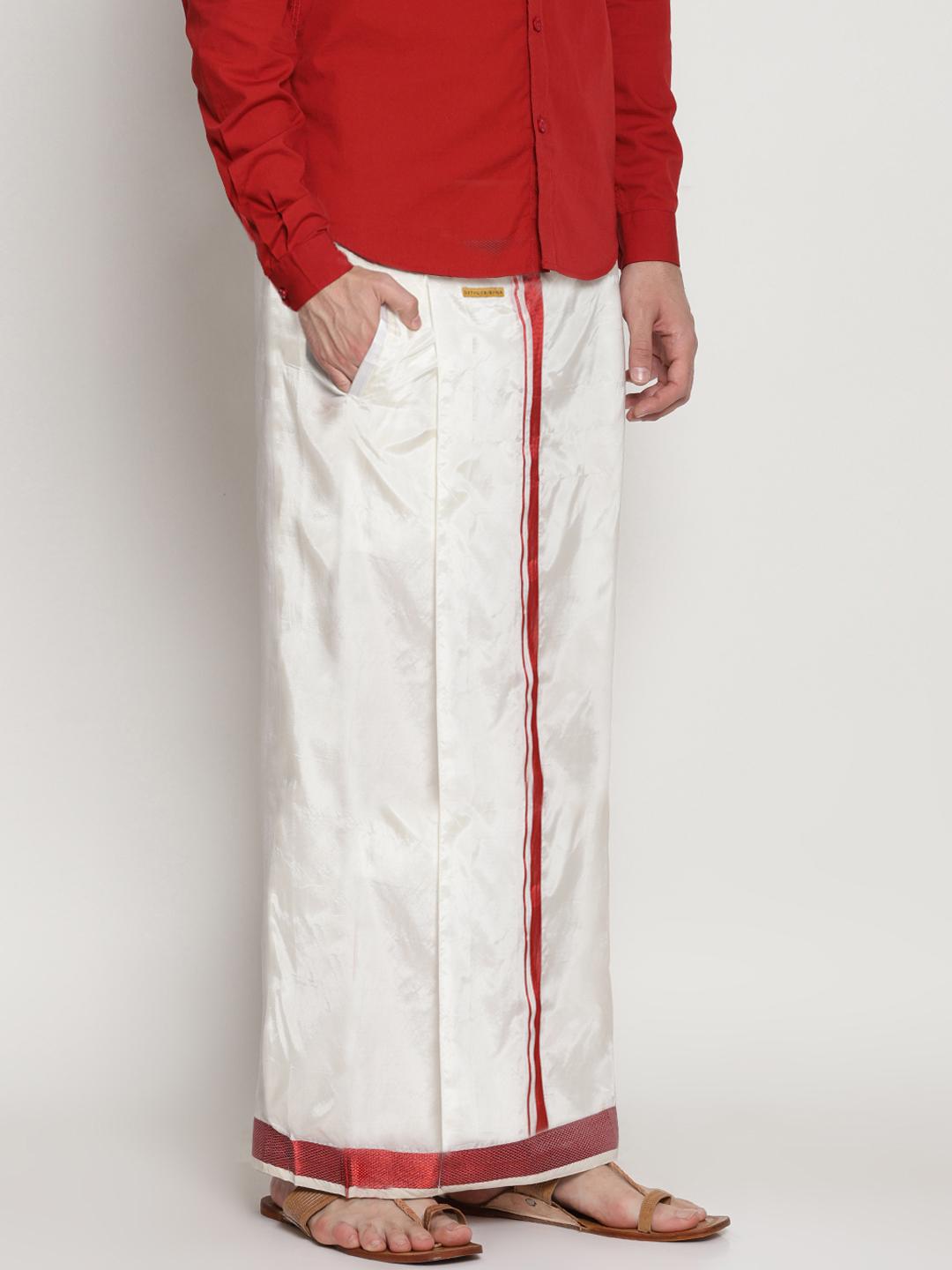 Buy Sethukrishna Men Cream Coloured Solid Double Layer Readymade Dhoti ...