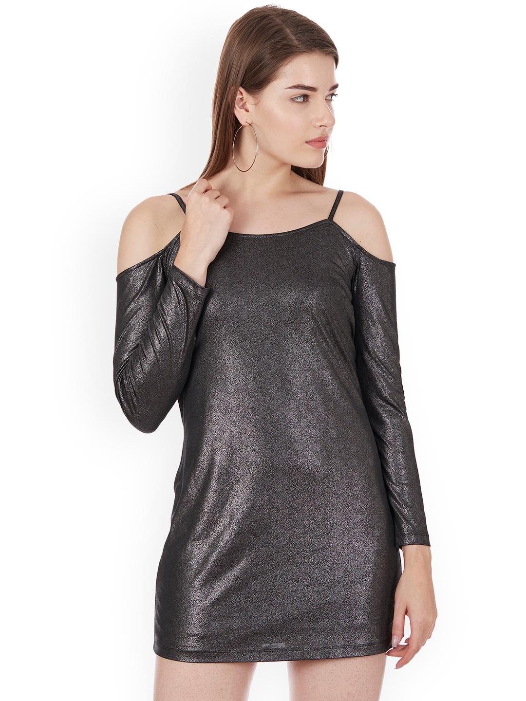 Buy Colormode Women Gunmetal Toned Solid Sheath Dress - Dresses for ...