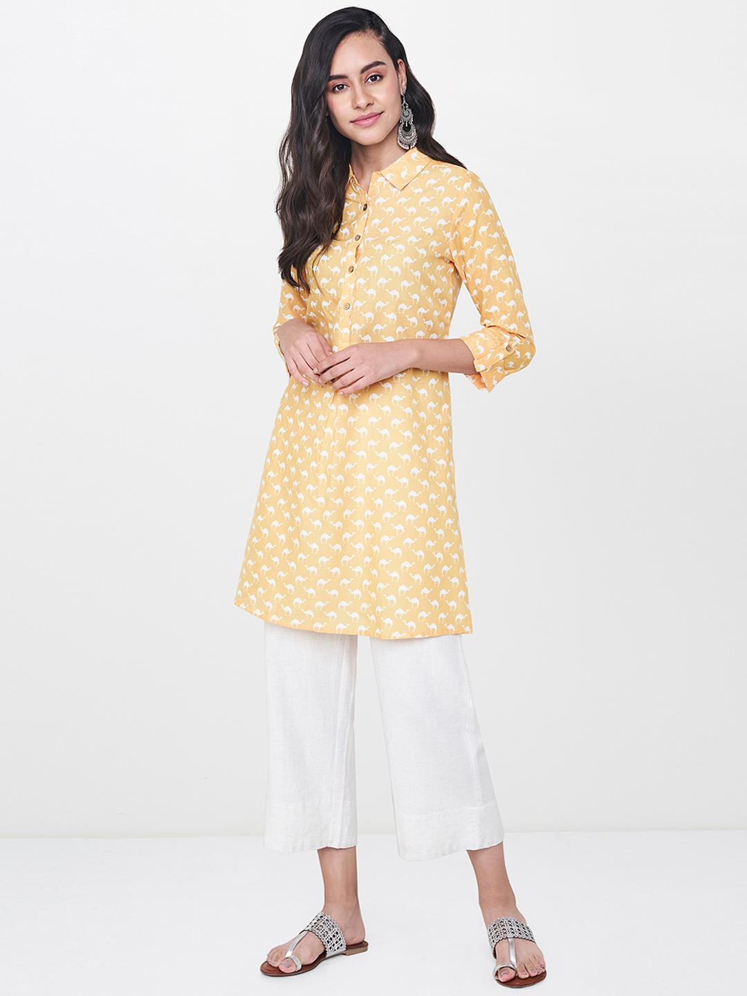 Buy Global Desi Yellow Printed Tunic - Tunics for Women 7433955 | Myntra