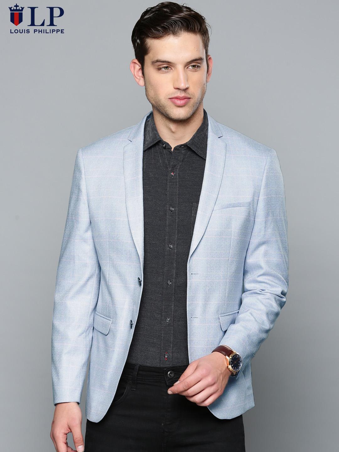 Buy Louis Philippe Sport Men Blue Checked Slim Fit Single Breasted ...