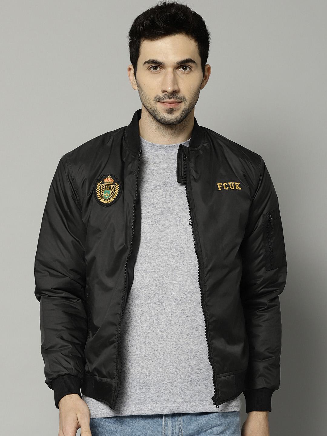 Buy French Connection Men Black Solid Bomber Jacket - Jackets for Men ...