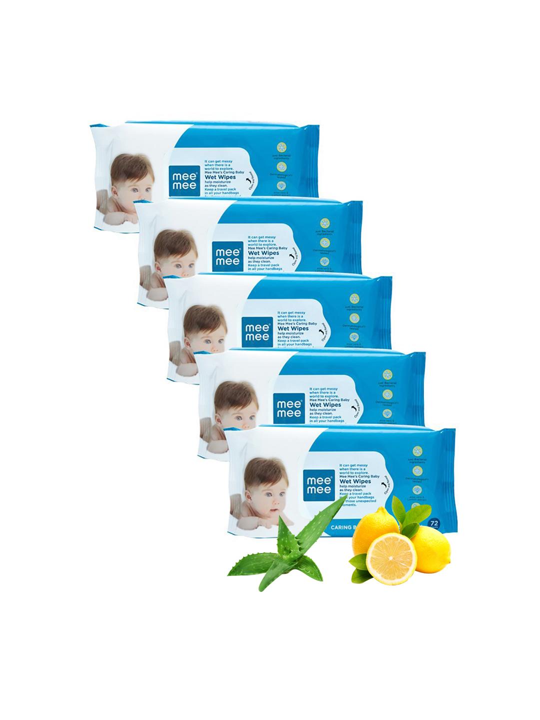 Buy Mee Mee Pack Of 5 Caring Baby Wet Wipes With Lemon Fragrance 72 Pcs ...
