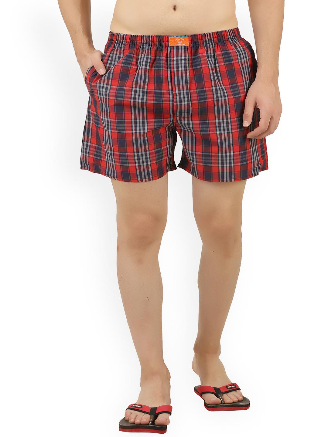 Buy Joven Men's Red Checked Pure Cotton Boxers - Boxers for Men 7645021 ...