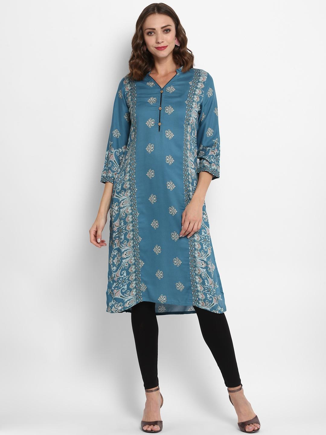 Buy Mytri Blue Printed Straight Kurta - Kurtas for Women 7695749 | Myntra