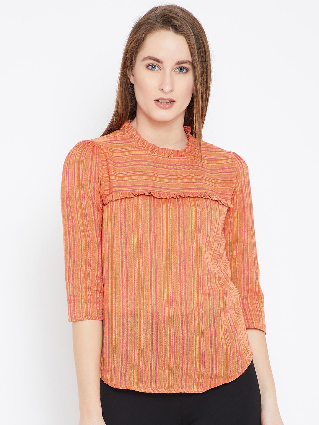 Buy Ruhaans Women Orange Striped Top - Tops for Women 7728408 | Myntra