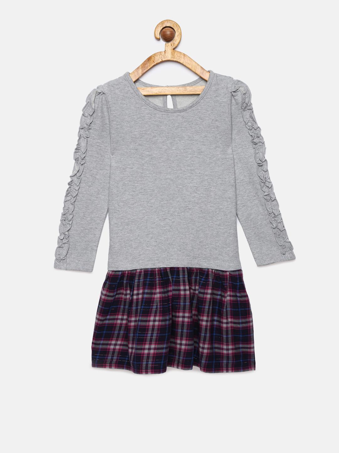 Buy MONSOON CHILDREN Girls Grey Checked Drop Waist Dress - Dresses for ...
