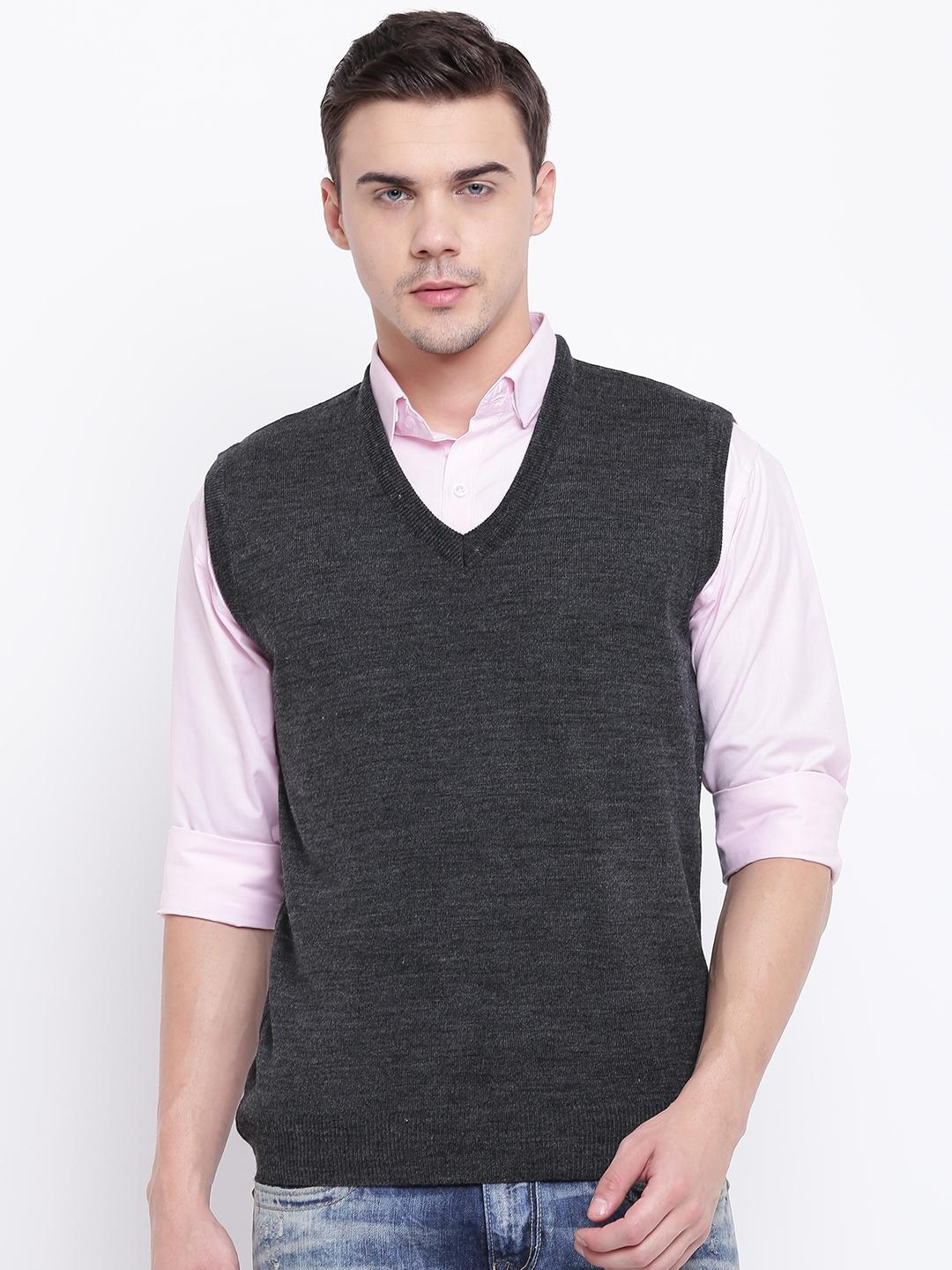 Buy Pierre Carlo Men Charcoal Grey Solid Sweater Vest - Sweaters for ...