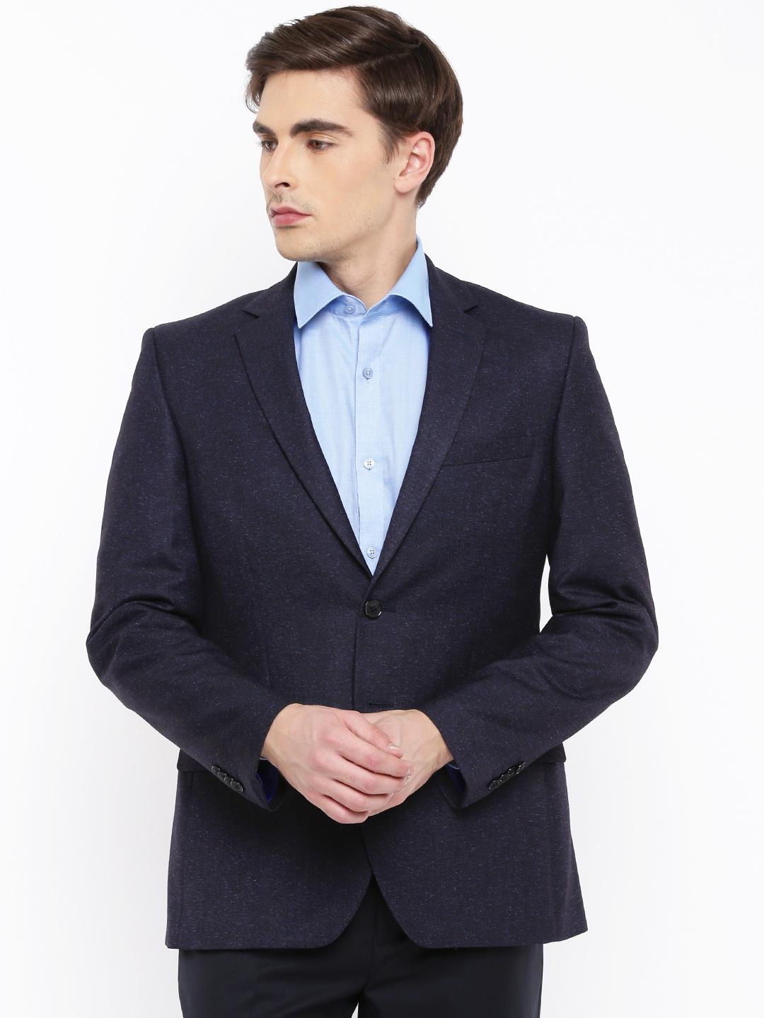 Buy Raymond Navy Blue Slim Fit Single Breasted Formal Blazer - Blazers ...