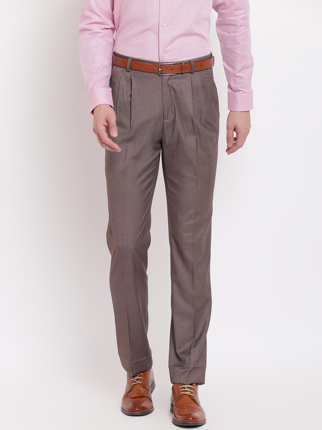 Buy Blackberrys Men Taupe Regular Fit Solid Formal Trousers - Trousers ...
