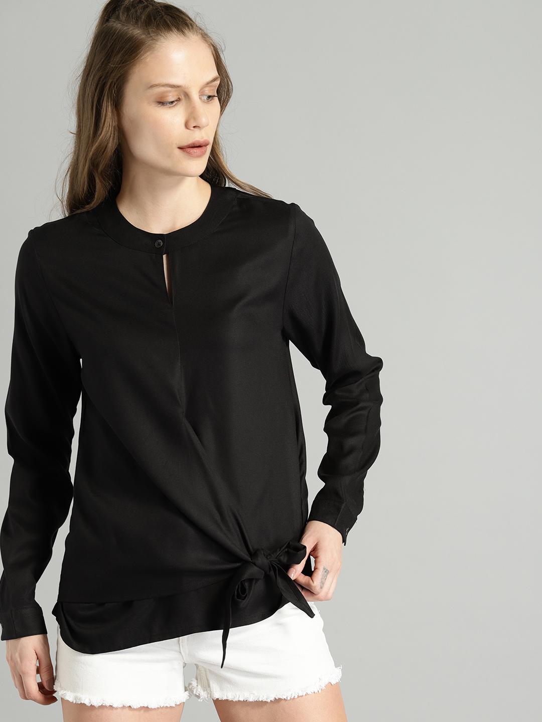 Buy Roadster Women Black Solid Top - Tops for Women 8083965 | Myntra