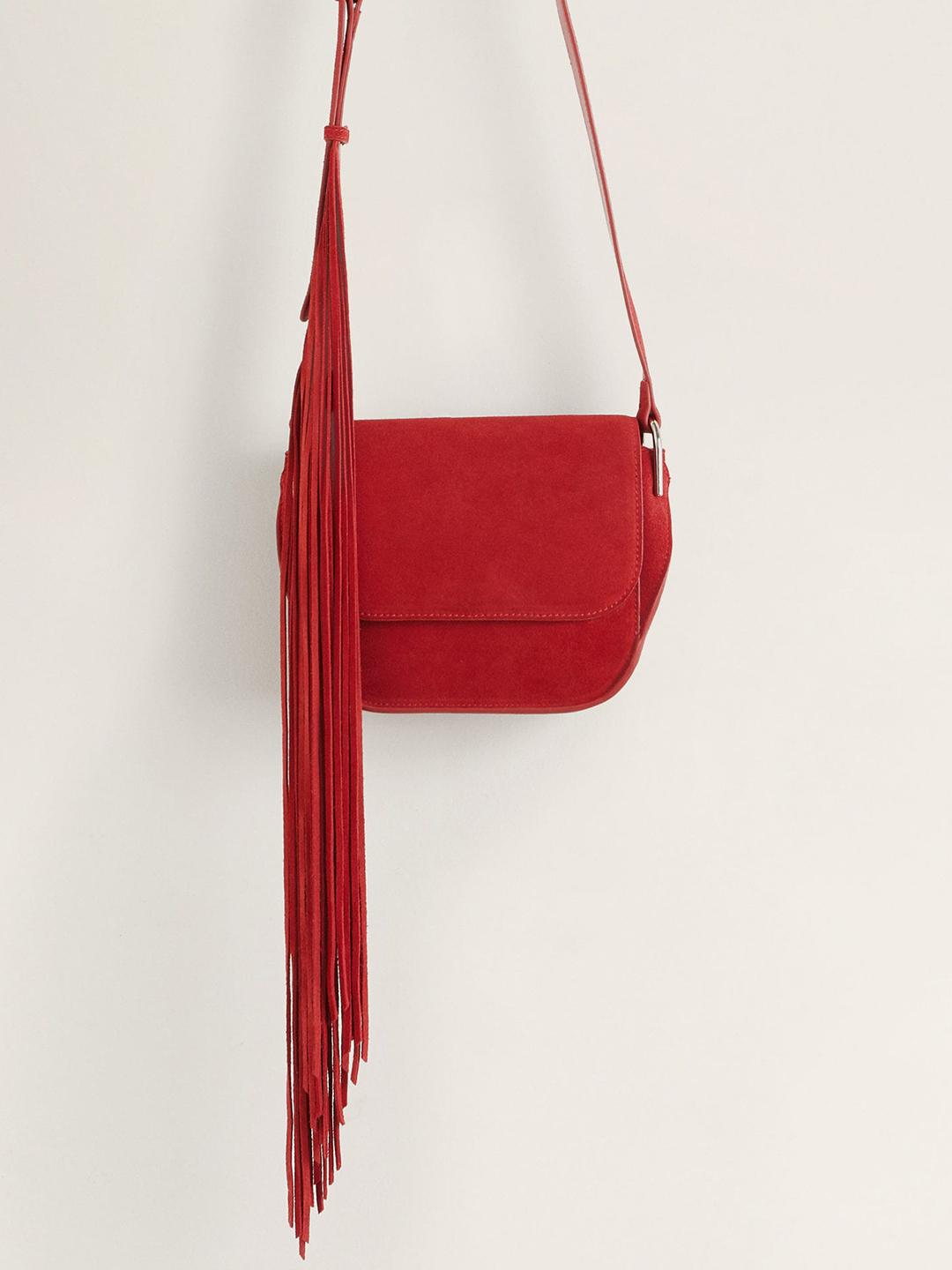 Buy MANGO Red Solid Suede Tasselled Sling Bag - Handbags for Women ...