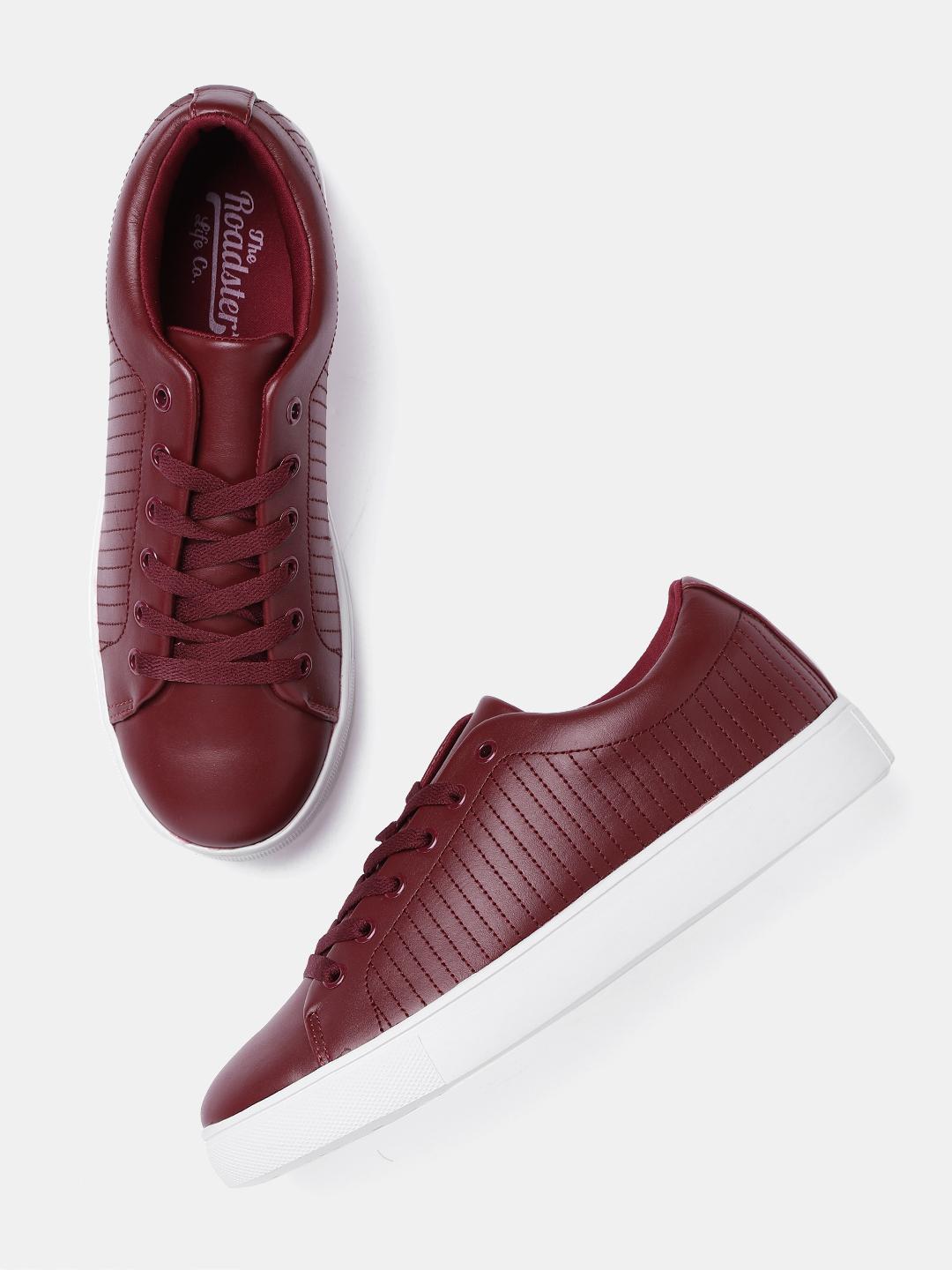 Buy Roadster Women Maroon Self Striped Sneakers - Casual Shoes for ...