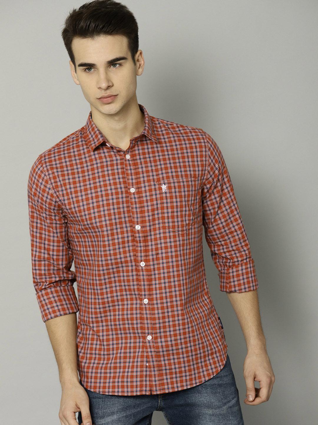 Buy French Connection Men Rust & Blue Regular Fit Checked Casual Shirt ...