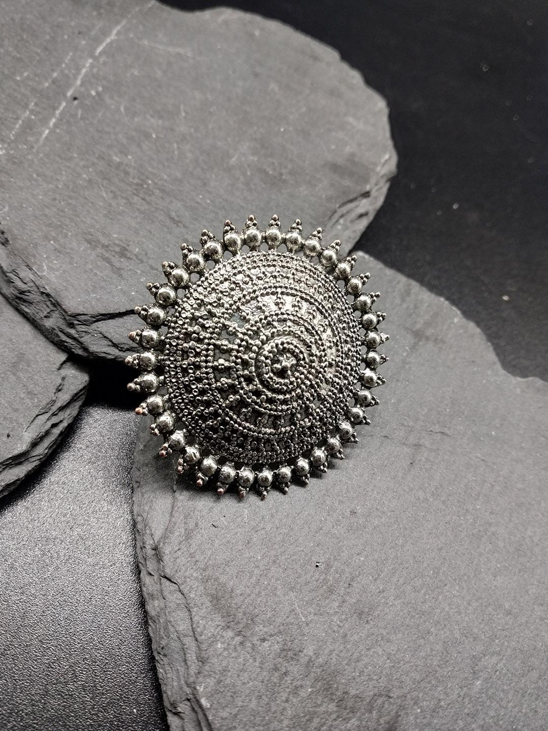 Buy Fida Women Silver Toned Chakra Oxidised Adjustable Finger Ring ...