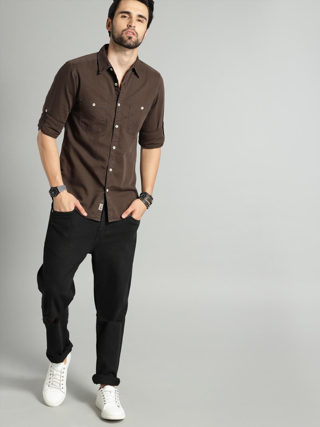 Buy Roadster Men Coffee Brown Cotton Casual Shirt - Shirts for Men ...