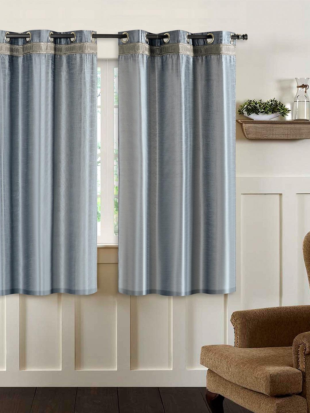 Buy Deco Window Blue & Grey Set Of Single Window Curtains - Curtains ...