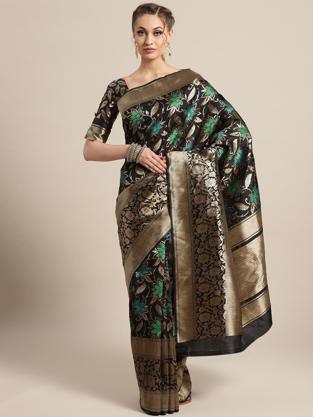 Buy MANOHARI Black & Golden Woven Design Patola Saree - Sarees for ...