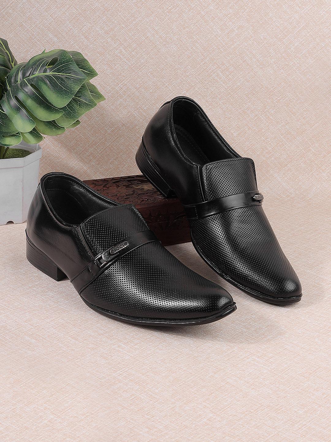 Buy Mochi Men Black Leather Formal Slip Ons - Formal Shoes for Men ...