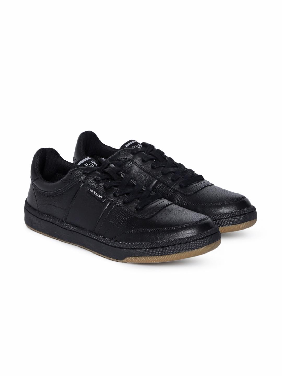 Buy Jack & Jones Men Black Solid JFW RADLEY FUSION IN Leather Sneakers ...