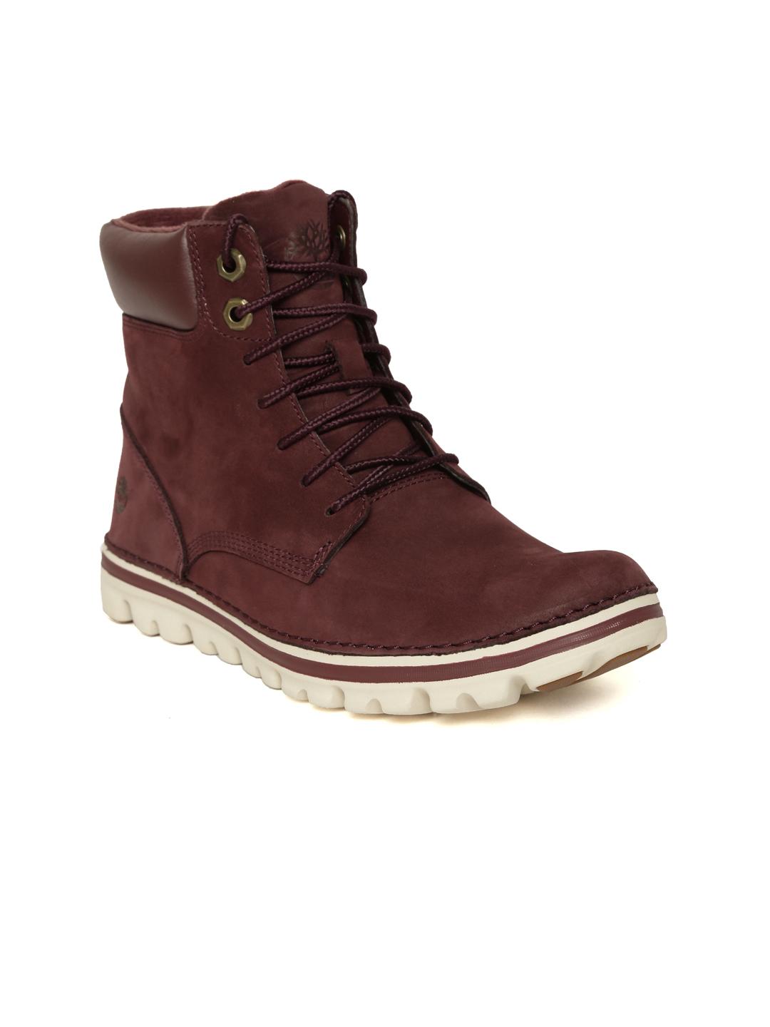 Buy Timberland Women Maroon Brookton 6" Lace Casual Leather Flat Boots ...