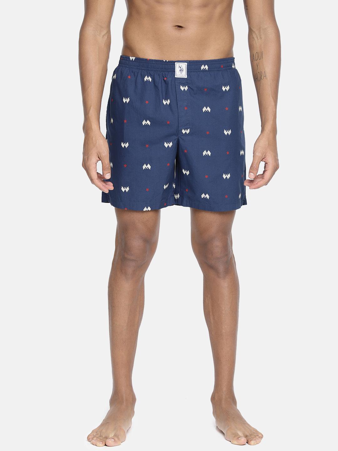 Buy U.S. Polo Assn. Men Navy Blue Printed Pure Cotton Boxers I663 008 ...